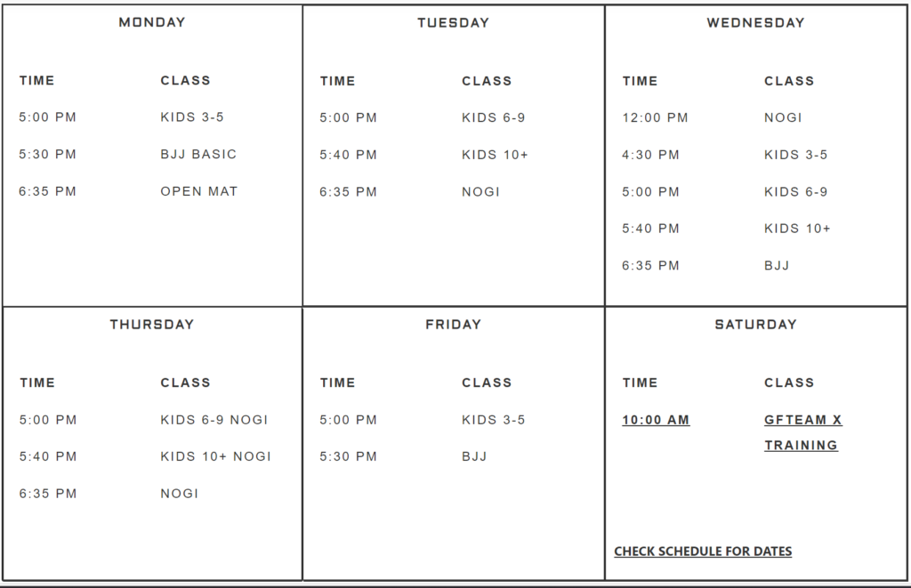 Class Timetable – Odyssey Jiu Jitsu Academy
